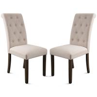 China Beige Fabric Dining Chair Set of 2 with Copper Nails and Solid Wood Legs 330 lbs Capacity for sale