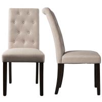 China Beige Fabric Dining Chair Set of 2 with Copper Nails and Solid Wood Legs 330 lbs Capacity for sale
