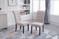 China Beige Fabric Dining Chair Set of 2 with Copper Nails and Solid Wood Legs 330 lbs Capacity for sale