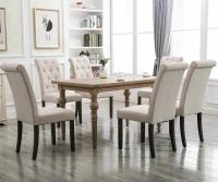 China Beige Fabric Dining Chair Set of 2 with Copper Nails and Solid Wood Legs 330 lbs Capacity for sale
