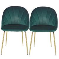 China Green Velvet Upholstered Dining Chairs Set of 2 220lbs Weight Capacity Metal Legs for sale
