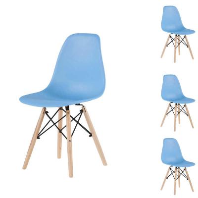 China Blue Plastic Dining Chair Set of 4 32.28in Height Solid Wood Legs for sale