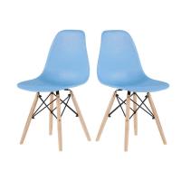 China Blue Plastic Dining Chair Set of 4 32.28in Height Solid Wood Legs for sale