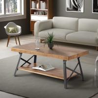 China 43 inch Rustic Solid Wood Coffee Table with Metal Legs 220 lbs Capacity for sale
