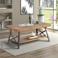 China 43 inch Rustic Solid Wood Coffee Table with Metal Legs 220 lbs Capacity for sale