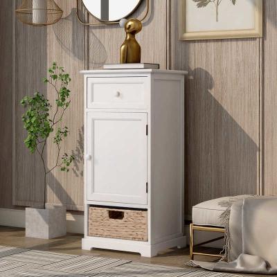 China White Vintage End Table 12.5lbs 33H with Basket Accent for Living Room Storage for sale