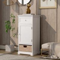 China White Vintage End Table 12.5lbs 33H with Basket Accent for Living Room Storage for sale