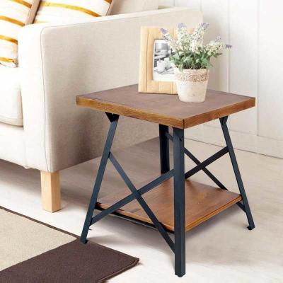 China Solid Wood Top Industrial End Table 23.2in H 23lb Metal Base Brown for sale