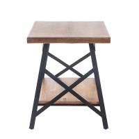China Solid Wood Top Industrial End Table 23.2in H 23lb Metal Base Brown for sale