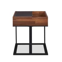 China Sara II Espresso End Table 20x20x22H Walnut Veneer Sandy Black Metal 27lbs for sale