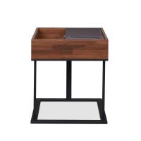 China Sara II Espresso End Table 20x20x22H Walnut Veneer Sandy Black Metal 27lbs for sale