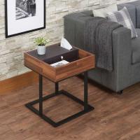 China Sara II Espresso End Table 20x20x22H Walnut Veneer Sandy Black Metal 27lbs for sale