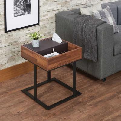 China Sara II Espresso End Table 20x20x22H Walnut Veneer Sandy Black Metal 27lbs for sale