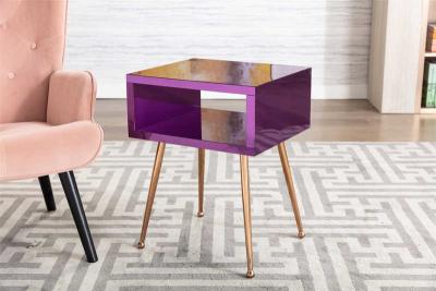 China Purple Wood Acrylic Mirrored Glass Side Table 23.22 Inch for Bedroom Living Room for sale