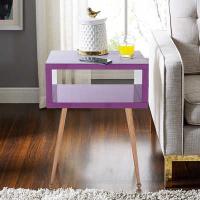 China Purple Wood Acrylic Mirrored Glass Side Table 23.22 Inch for Bedroom Living Room for sale