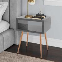 China Black Glass Mirrored Bedside Table 15.16 Inch 10.8kgs Modern Nightstand with Storage for sale