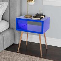 China Tomile Navy 23.22in Wood Mirrored Bedside Table with Stainless Steel Legs for sale