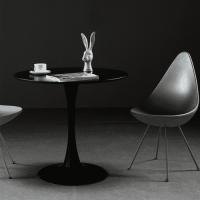 China 29inch Tulip Style Round Dining Table Black Plywood Top Metal Pedestal Coffee Table for sale