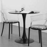 China 29inch Tulip Style Round Dining Table Black Plywood Top Metal Pedestal Coffee Table for sale