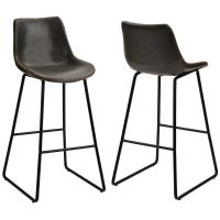 China Vintage Leather Bar Stools Set of 2 Counter Height 29 Inch Seat Gray Metal Frame for sale