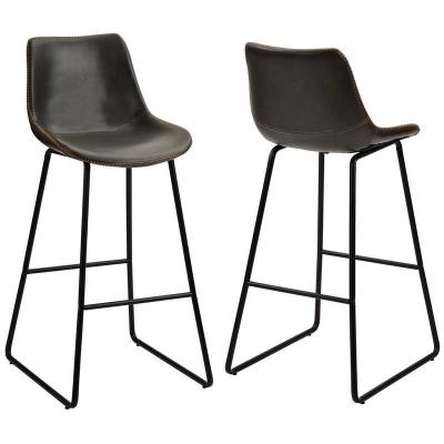 China Vintage Leather Bar Stools Set of 2 Counter Height 29 Inch Seat Gray Metal Frame for sale