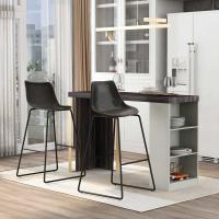 China Vintage Leather Bar Stools Set of 2 Counter Height 29 Inch Seat Gray Metal Frame for sale