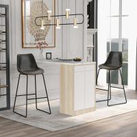 China Vintage Leather Bar Stools Set of 2 Counter Height 29 Inch Seat Gray Metal Frame for sale
