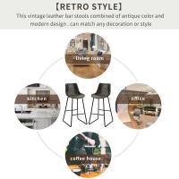 China Vintage Leather Bar Stools Set of 2 Counter Height 29 Inch Seat Gray Metal Frame for sale