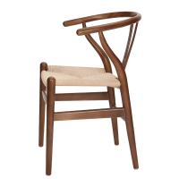 China Ash Wood Walnut Wishbone Dining Chair 32 Inch Height Handwoven Paper Cord Seat for sale