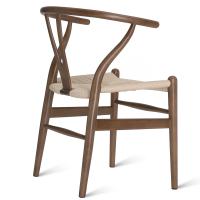 China Ash Wood Walnut Wishbone Dining Chair 32 Inch Height Handwoven Paper Cord Seat for sale
