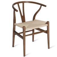China Ash Wood Walnut Wishbone Dining Chair 32 Inch Height Handwoven Paper Cord Seat for sale