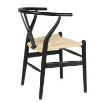 China Thermal Bending Ash Wood Wishbone Chair Black Hand Woven Paper Cord Seat 55x58x78 cm for sale
