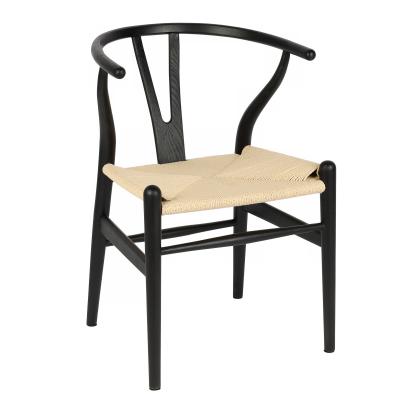 China Thermal Bending Ash Wood Wishbone Chair Black Hand Woven Paper Cord Seat 55x58x78 cm for sale
