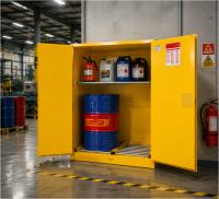 China 110 Gallon Self-Closing 2 Drum Storage Cabinet with Rollers 16 Gauge Steel for sale