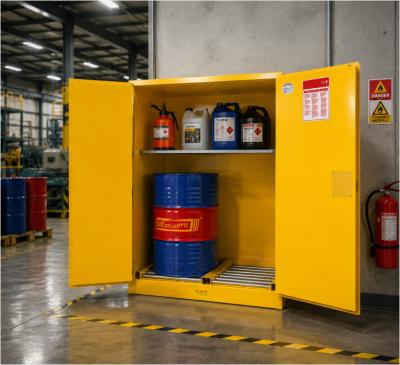 China 110 Gallon Self-Closing 2 Drum Storage Cabinet with Rollers 16 Gauge Steel for sale
