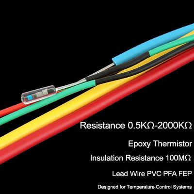China Resistance 0.5KΩ-2000KΩ Epoxy Thermistor Insulation Resistance 100MΩ Lead Wire PVC PFA FEP Designed for Temperature Control Systems for sale