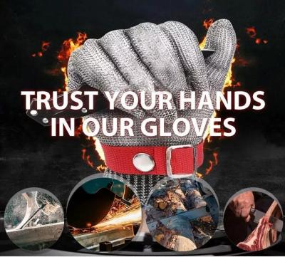 China Resistant Anti Cut Safety Stainless Steel Metal Mesh 5 Fingers Butcher Gloves for sale