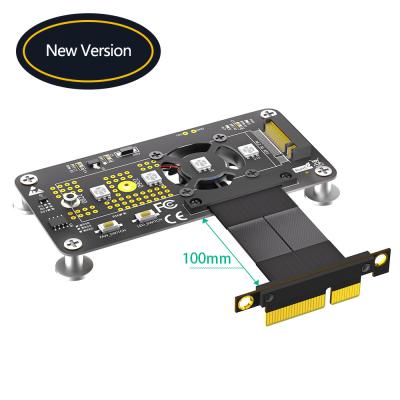China PCIe 3.0 x4 to M.2 NVMe SSD Adapter Card with Cooling Fan and 100mm Extension Cable for sale