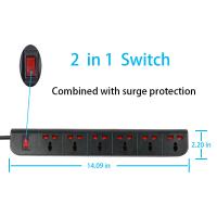 China 6 outlet Universal Type Extension Socket With On/Off Switch, USB for sale