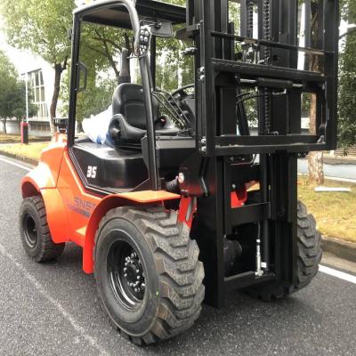 China FD35 3.5 Ton 4x4 Diesel Forklift with 42kW Engine and 5000mm Lift Height for Rough Terrain for sale