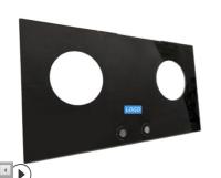 China Custom Logo Printing 2 Holes 6mm Gas Stove Tempered Glass Panel 250C for sale