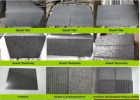 China Hainan Black Lava Sands Blasted Bluestone Black Dark Basalt Flamed Grooved Natural Stone Tiles Slabs for sale