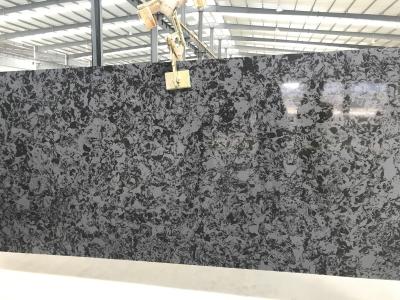 China 3000 X 1400mm Black Quartz Slab , High Hardness Solid Quartz Island Slab for sale
