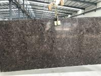 China Marble Like Quartz Stone Slab Elegant Brown Color Solid Mirror Surface for sale