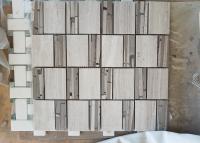 China Natural Stone Basket Weave Tile , Polished White Grey Stone Mosaic Tiles for sale