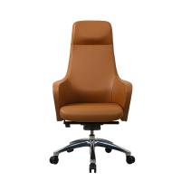 China Aluminum Brown Ergonomic Office Leather Chair 70mm Gas Spring Executive Mesh Chair for sale