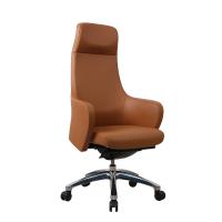 China Aluminum Brown Ergonomic Office Leather Chair 70mm Gas Spring Executive Mesh Chair for sale