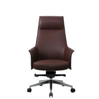 China BIFMA Ergonomic Task Chair PU Brown Leather Rolling Chair Curved Plank for sale