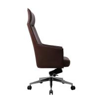 China BIFMA Ergonomic Task Chair PU Brown Leather Rolling Chair Curved Plank for sale