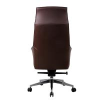 China BIFMA Ergonomic Task Chair PU Brown Leather Rolling Chair Curved Plank for sale